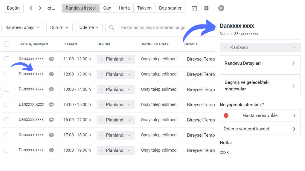 Randevu Listesi görünümünü nasıl düzenleyebilirim?